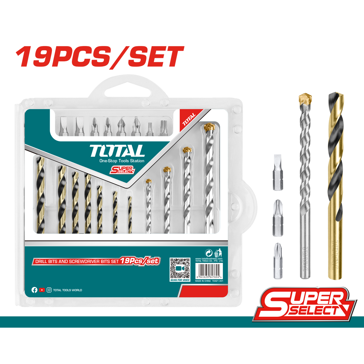 19Psc Drill bit and screwdriver bit set. TACSD7055 – Total Tools Online