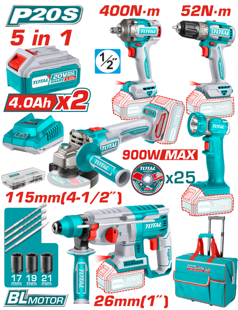 5 Pcs Cordless industrial combo kit TCKLI2058 – Total Tools Online