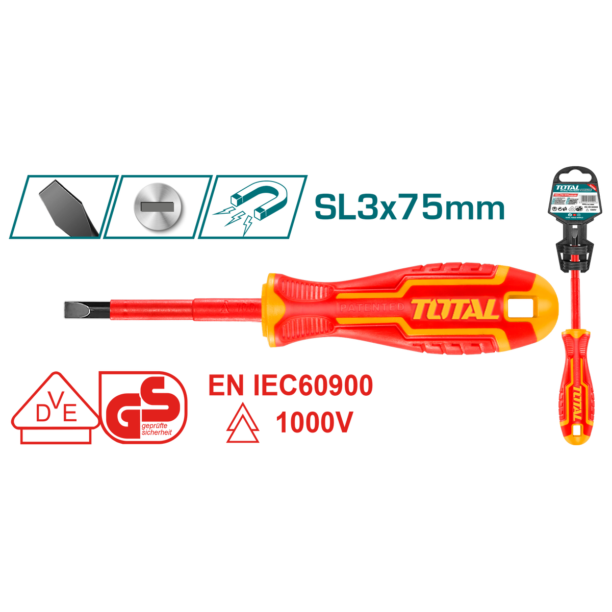 Insulated Screwdriver (SL3.0×75) THTIS3075 – Total Tools Online
