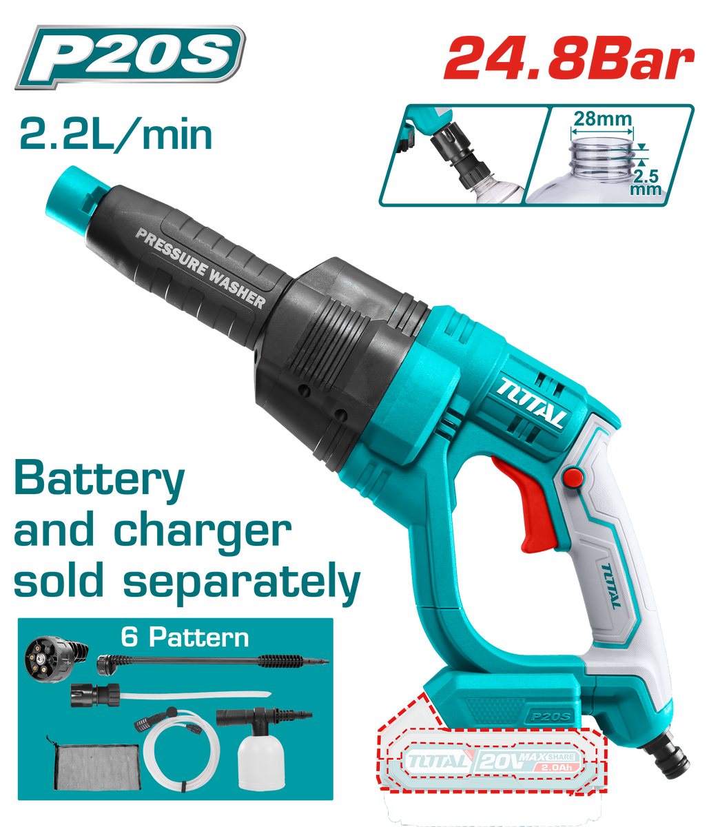 Cordless pressure washer 24.8Bar 20V TPWLI2008 – Total Tools Online